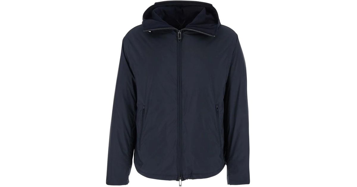 Emporio Armani Hooded Zip-Front Jacket in Blue for Men | Lyst UK