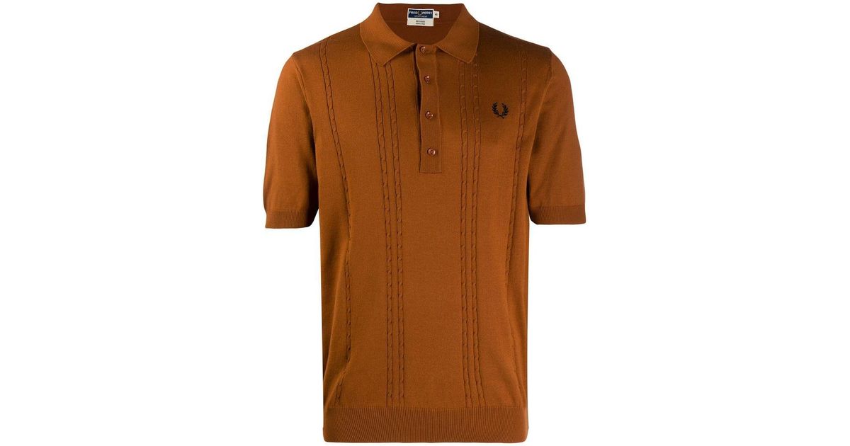 Fred Perry Cable Knitted Polo Shirt in Brown for Men | Lyst UK