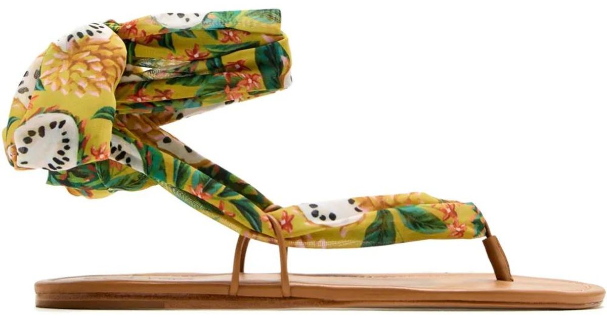 FARM Rio Biriba Floral-Print Scarf-Strap Sandals in Metallic | Lyst