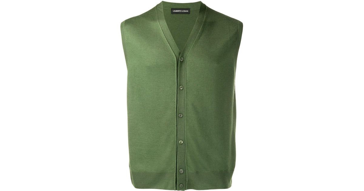 Lamberto Losani Silk Sleeveless Knit Cardigan in Green for Men - Lyst