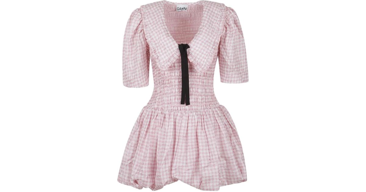 Ganni Check Mini Dress in Pink | Lyst