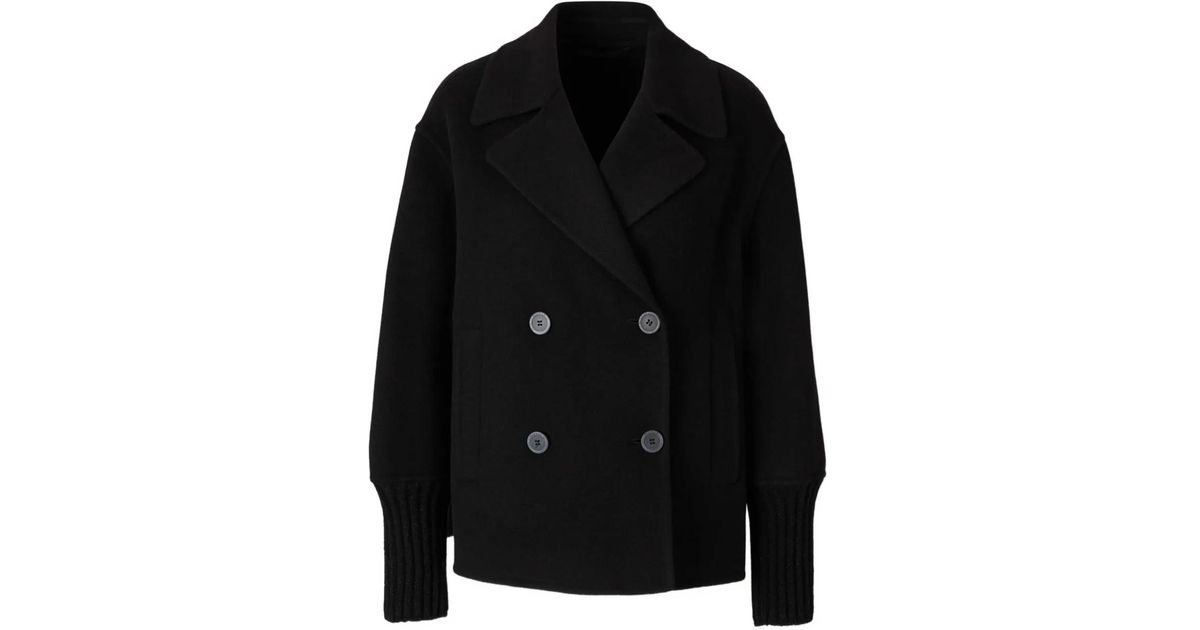 Peserico High Collar Concealed Buttons Coat in Black | Lyst