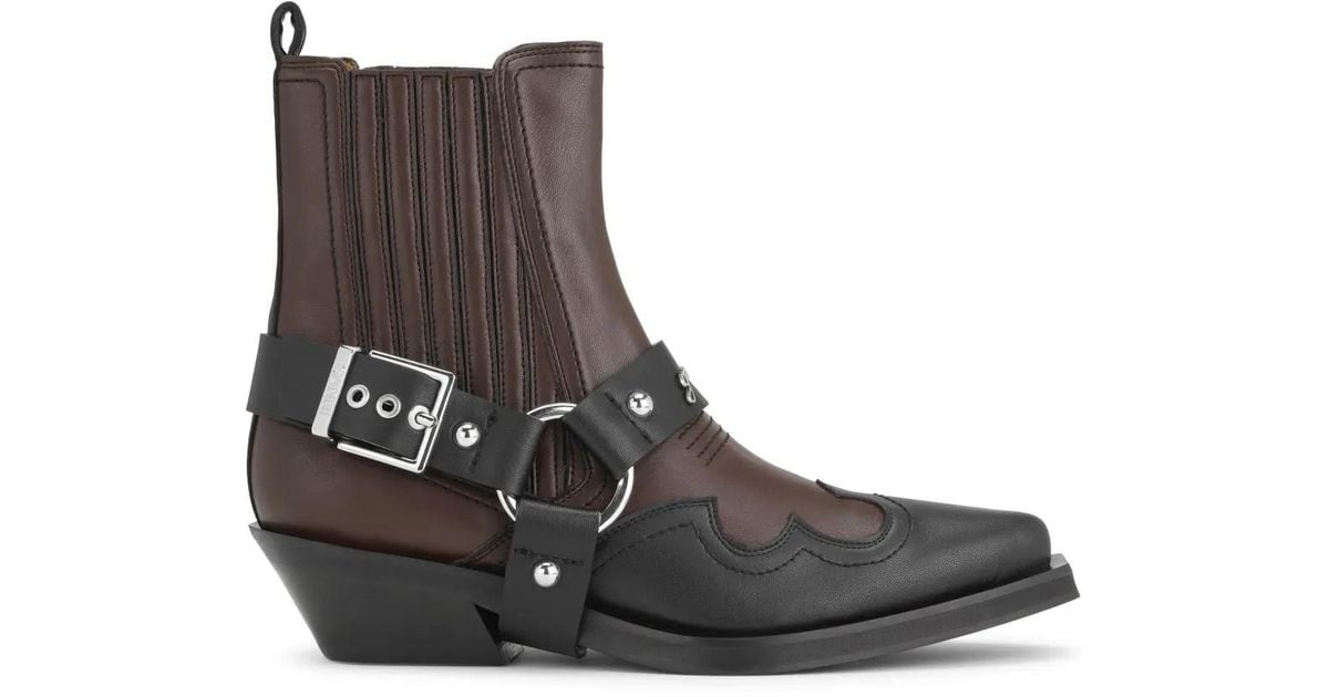 Ganni Fitted Chelsea Western Boots in Brown | Lyst
