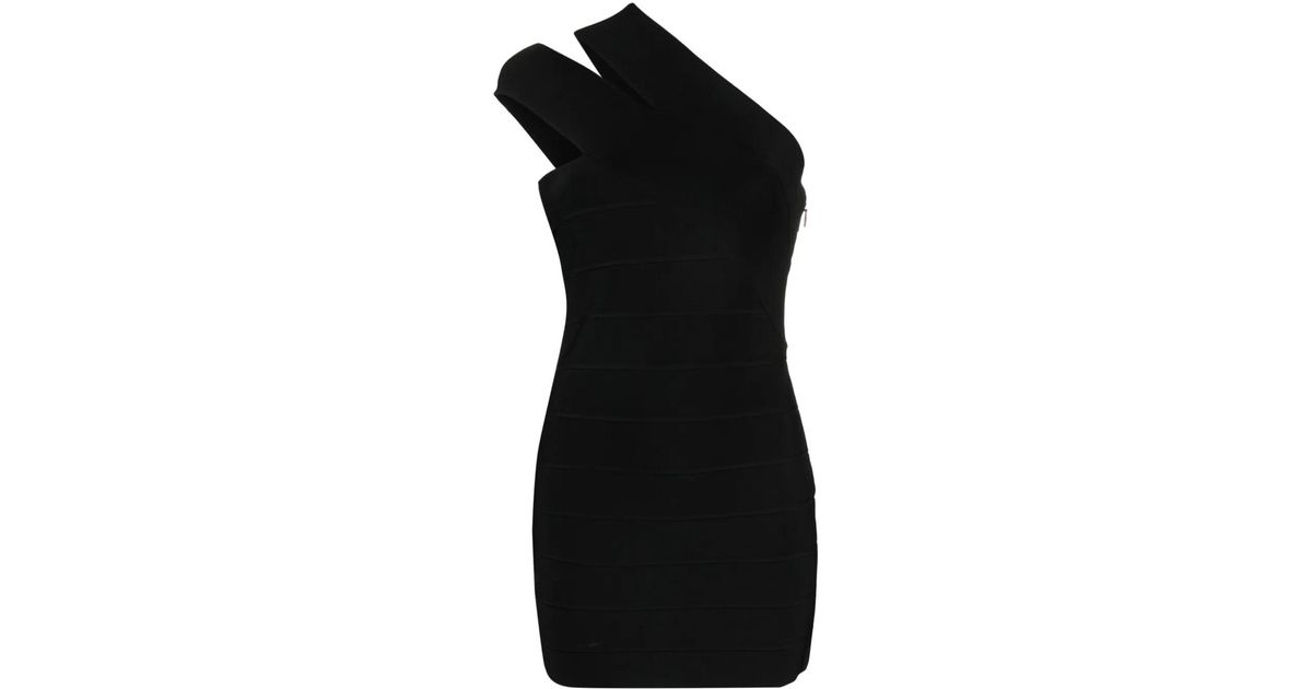 Hervé Léger Icon One-Shoulder Panelled Minidress in Black | Lyst UK
