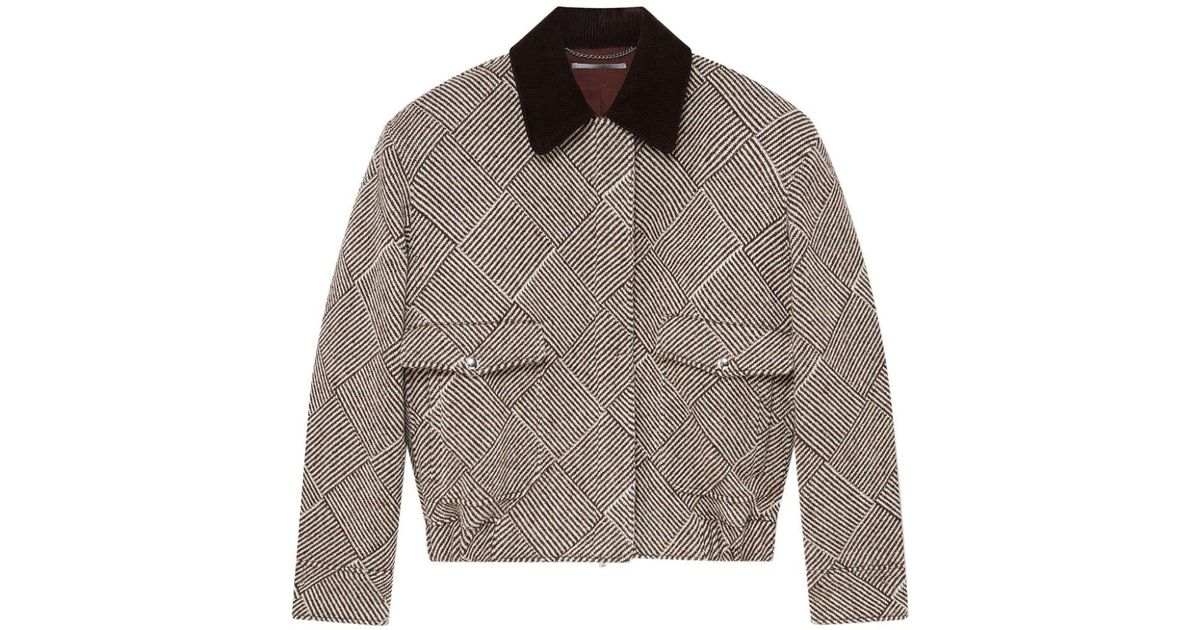 Stella McCartney Corduroy-Collar Tweed Jacket in Brown | Lyst