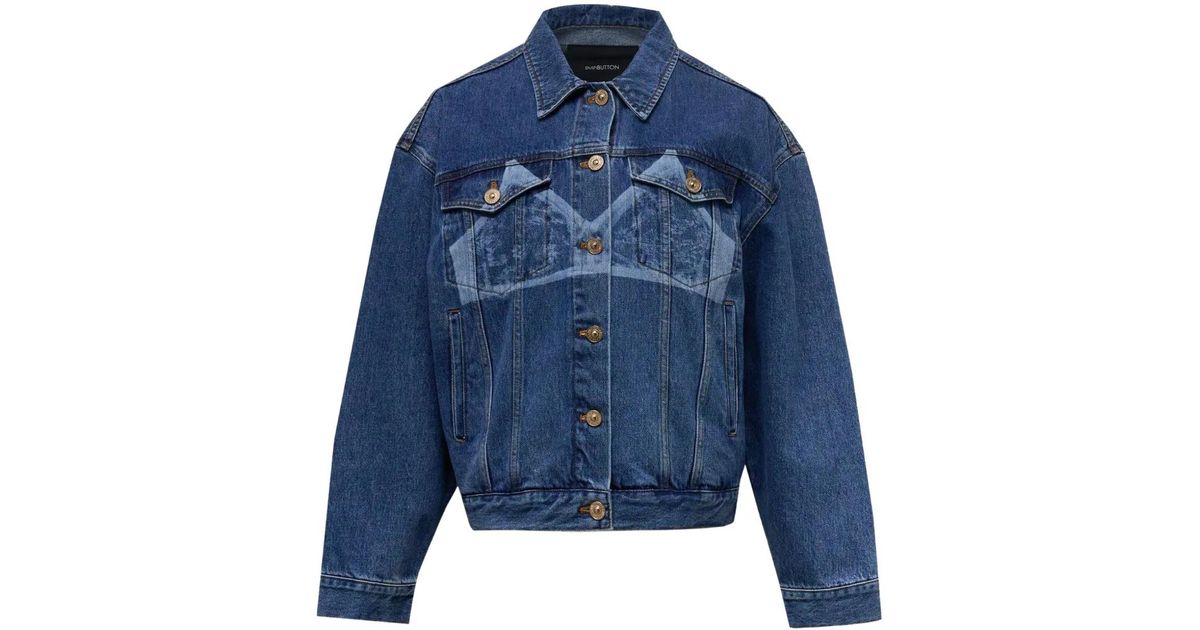Pushbutton Bra Print Denim Jacket in Blue | Lyst UK