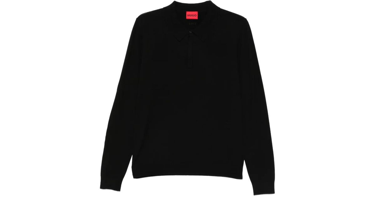 BOSS Long-Sleeve Polo Shirt in Black for Men | Lyst UK