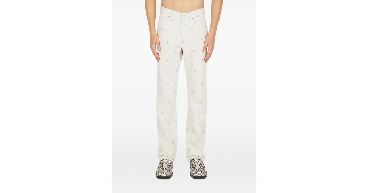 Martine Rose Floral-Embroidered Jeans in White for Men | Lyst