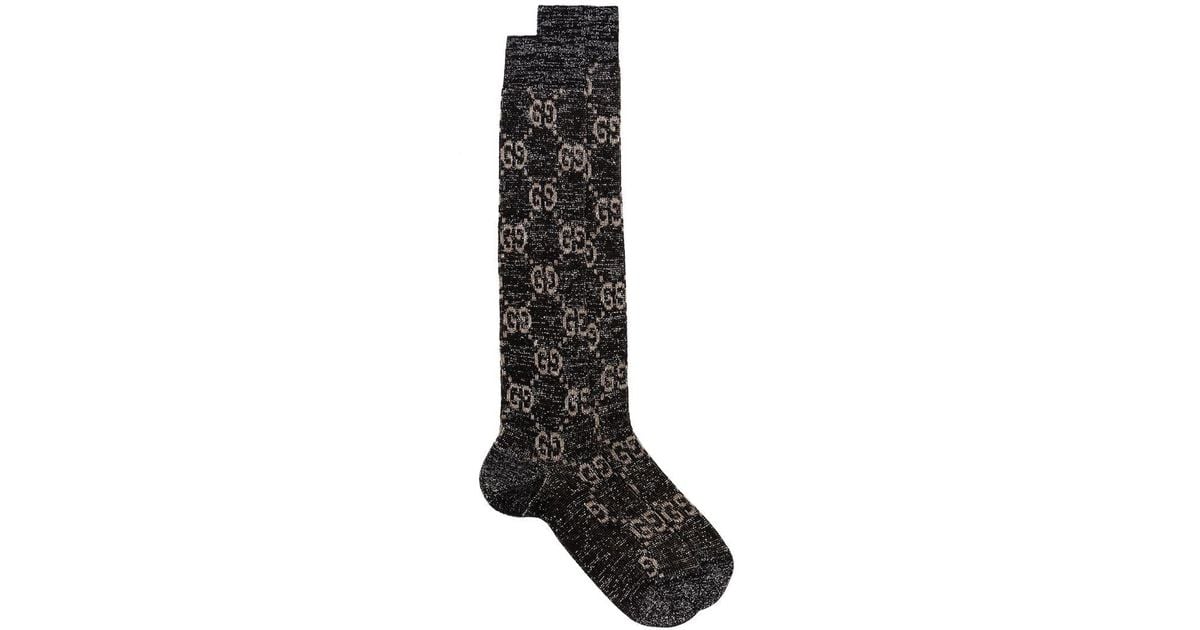 Gucci Lurex GG Motif Stretch Socks in Black | Lyst