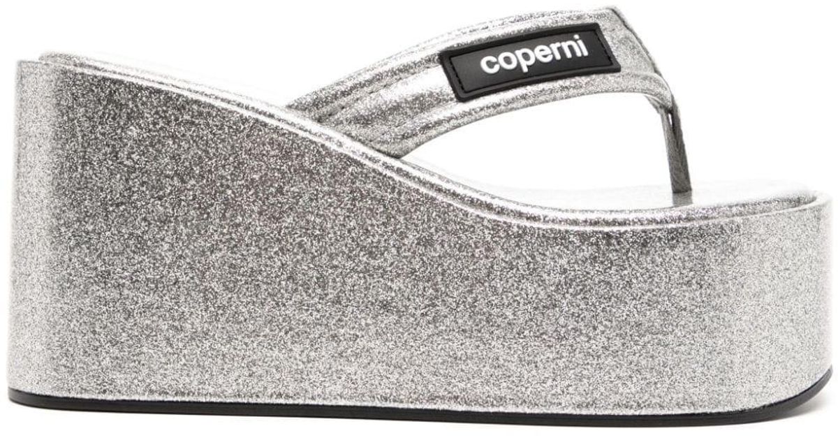 Coperni Glitter Branded Wedge Mules in Gray | Lyst