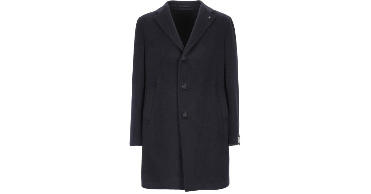 Tagliatore Button-Fastening Cashmere Coat in Blue for Men | Lyst UK