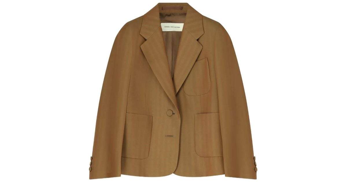 Dries Van Noten Herringbone Cropped Blazer in Brown | Lyst UK