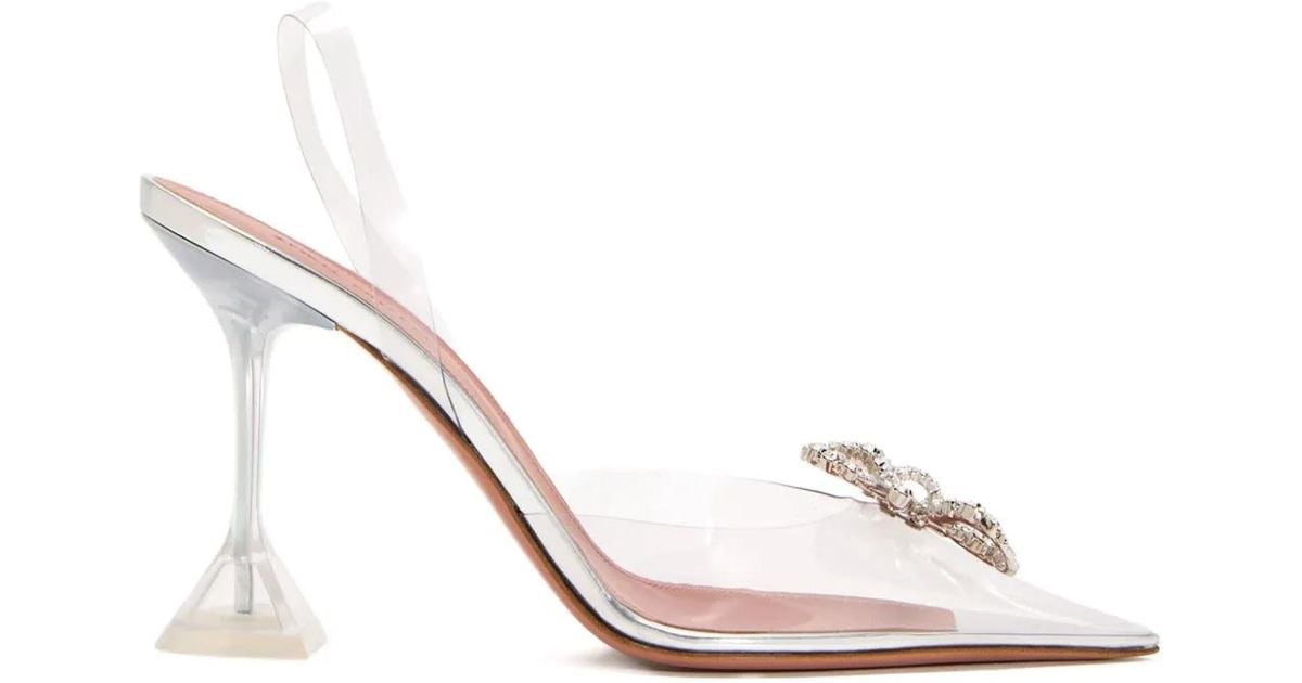 AMINA MUADDI 95Mm Rosie Crystal-Bow Slingback Pumps in White | Lyst