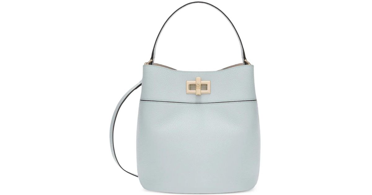 Furla Amelia Lock Leather Bucket Bag in Blue | Lyst UK