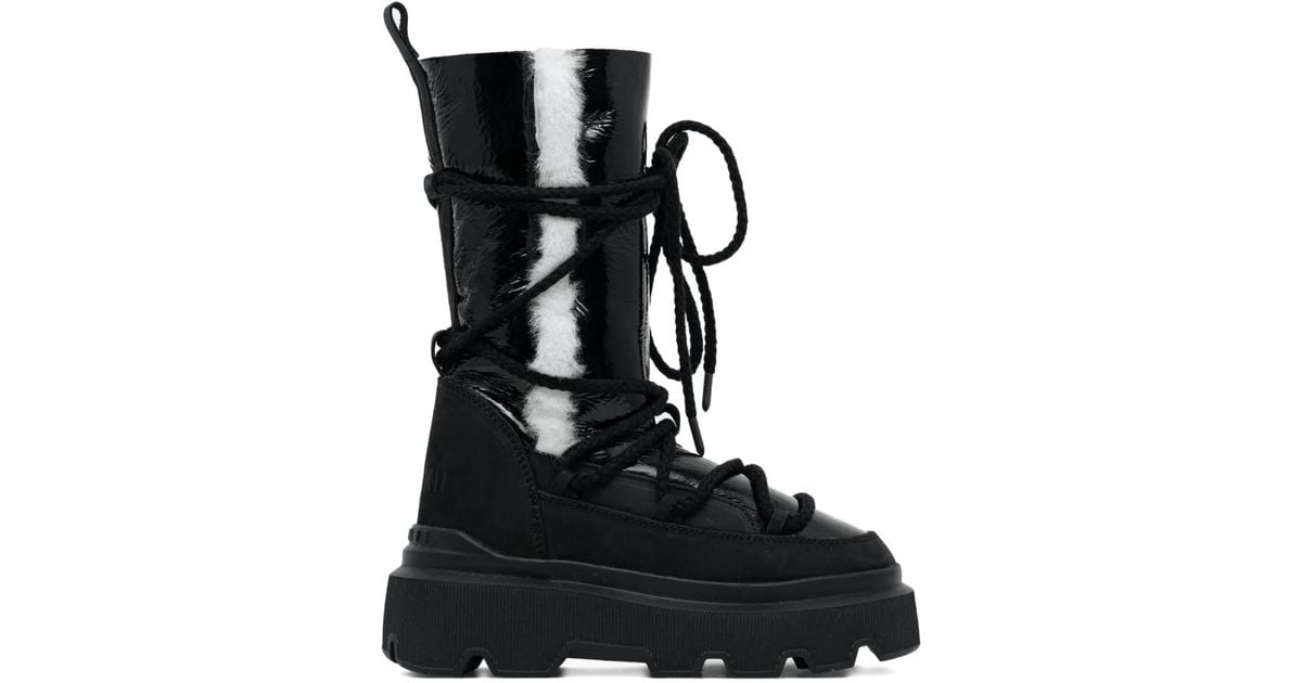 Inuikii Lace-Up Patent Combat Boots in Black | Lyst