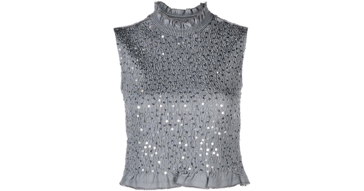 Sandro Sequin-Embellished Smocked Tank Top in Gray | Lyst