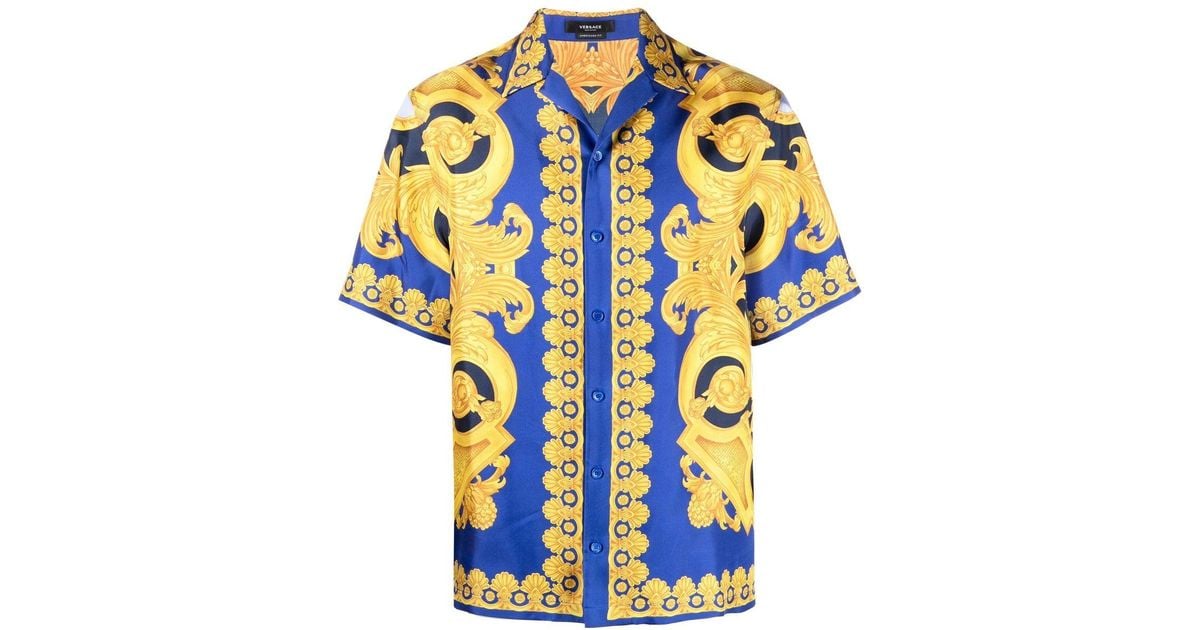 Versace Baroque-print Silk Shirt in Blue for Men | Lyst