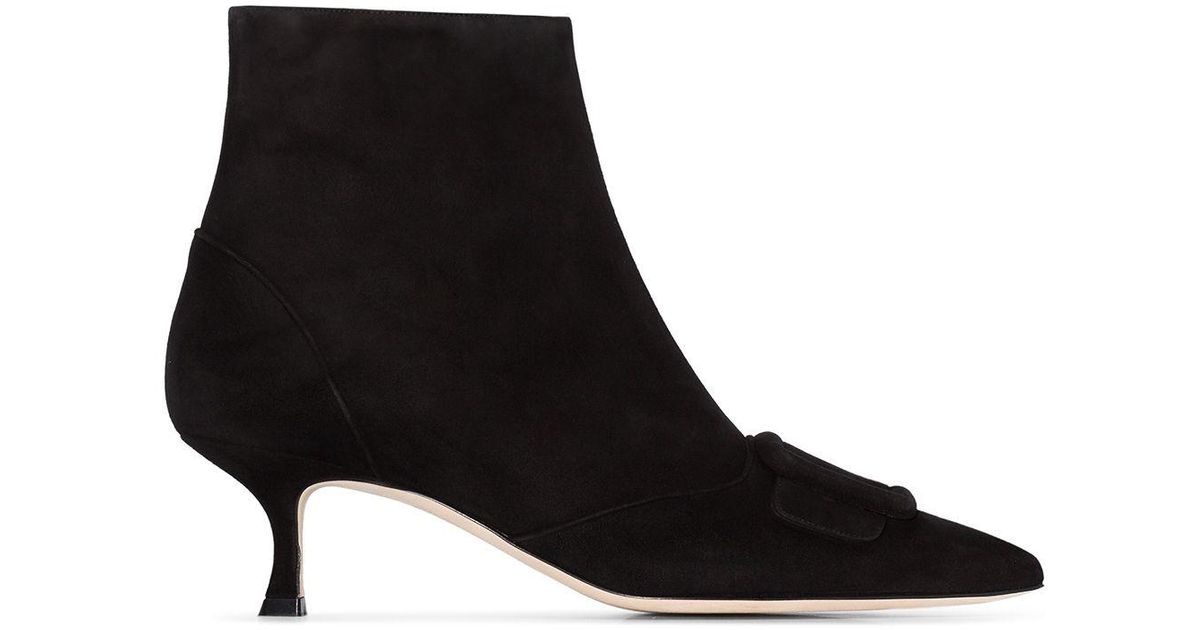 Manolo Blahnik Baylow Tonal Buckle Ankle Boots in Black | Lyst