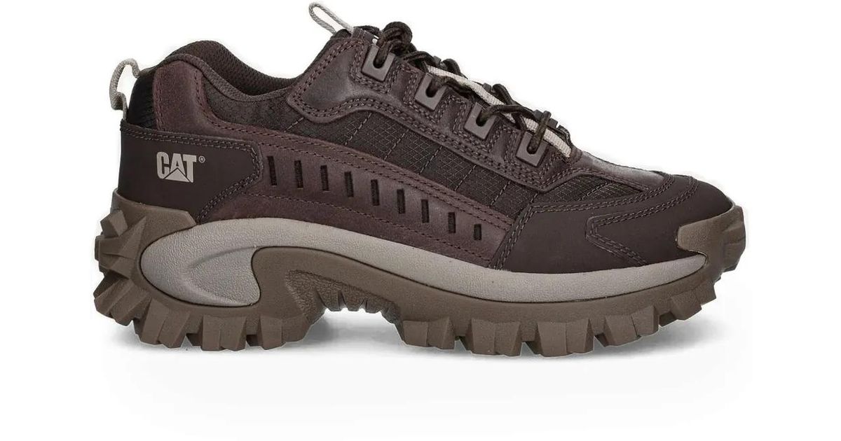 Caterpillar Paneled Lace-Up Leather Sneakers in Brown | Lyst