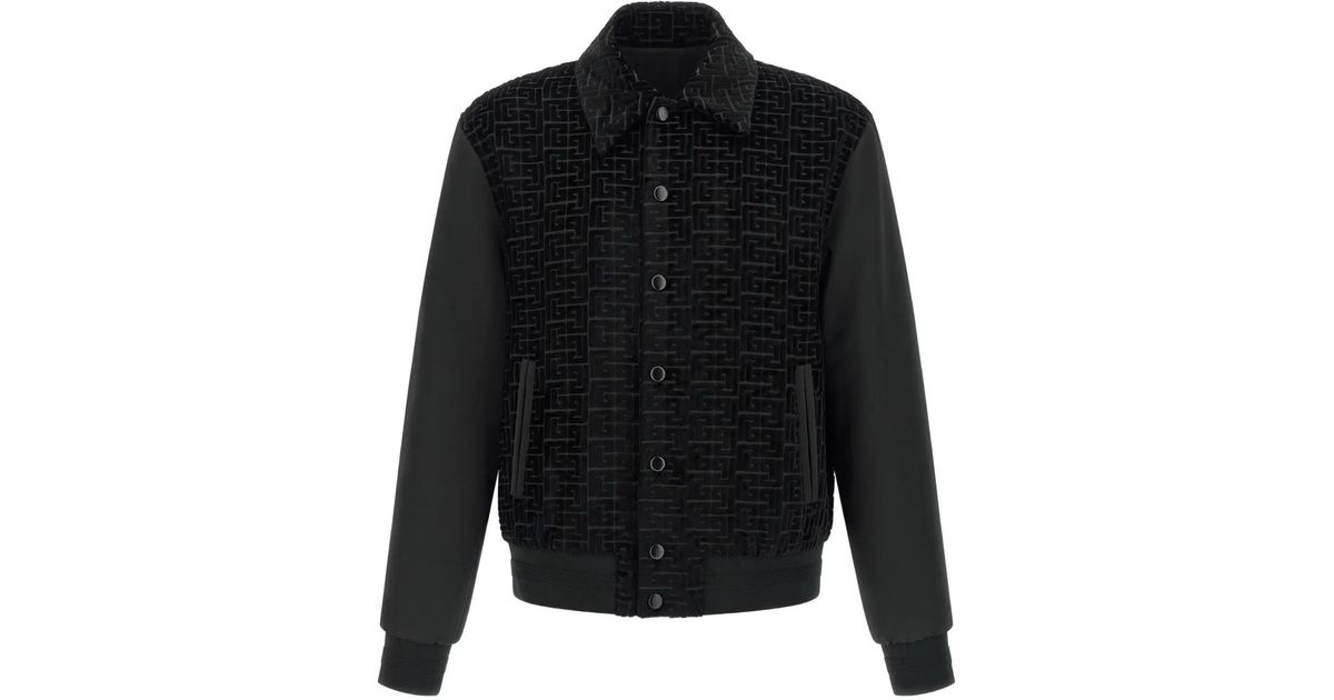 Balmain Logo-Pattern Bomber Jacket in Black for Men | Lyst UK