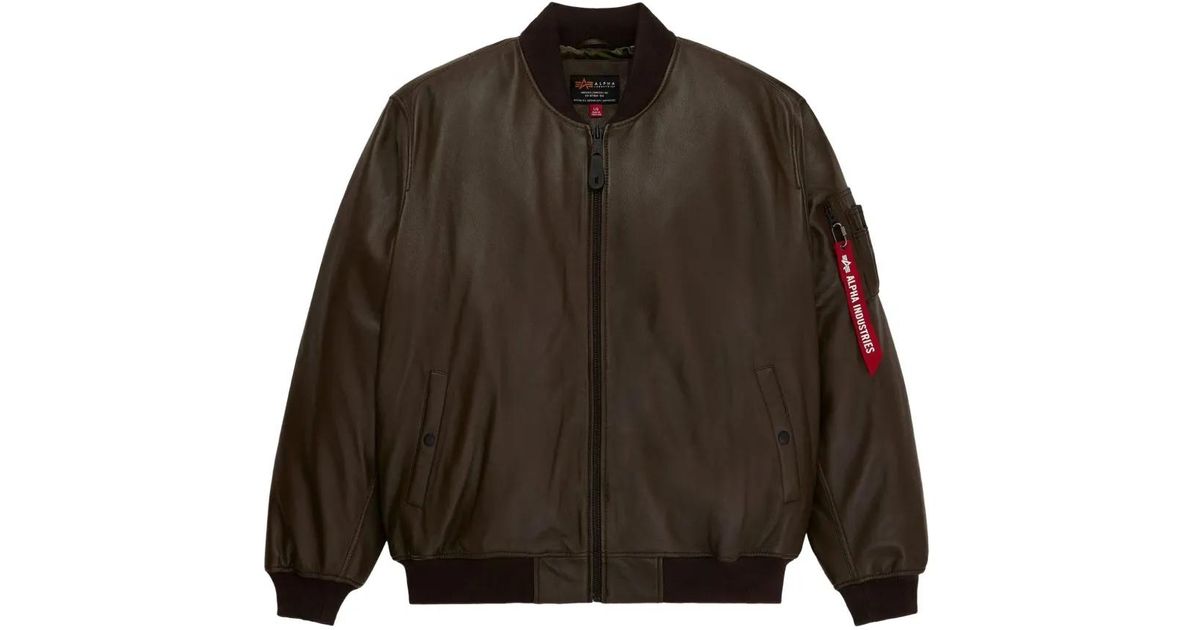 Alpha Industries Ma-1 Leather Jacket in Brown for Men | Lyst UK