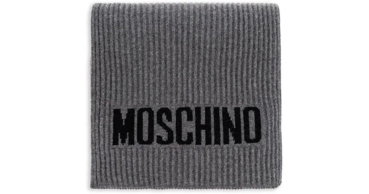 Moschino Intarsia Knit Logo Ribbed Scarf in Grey | Lyst UK