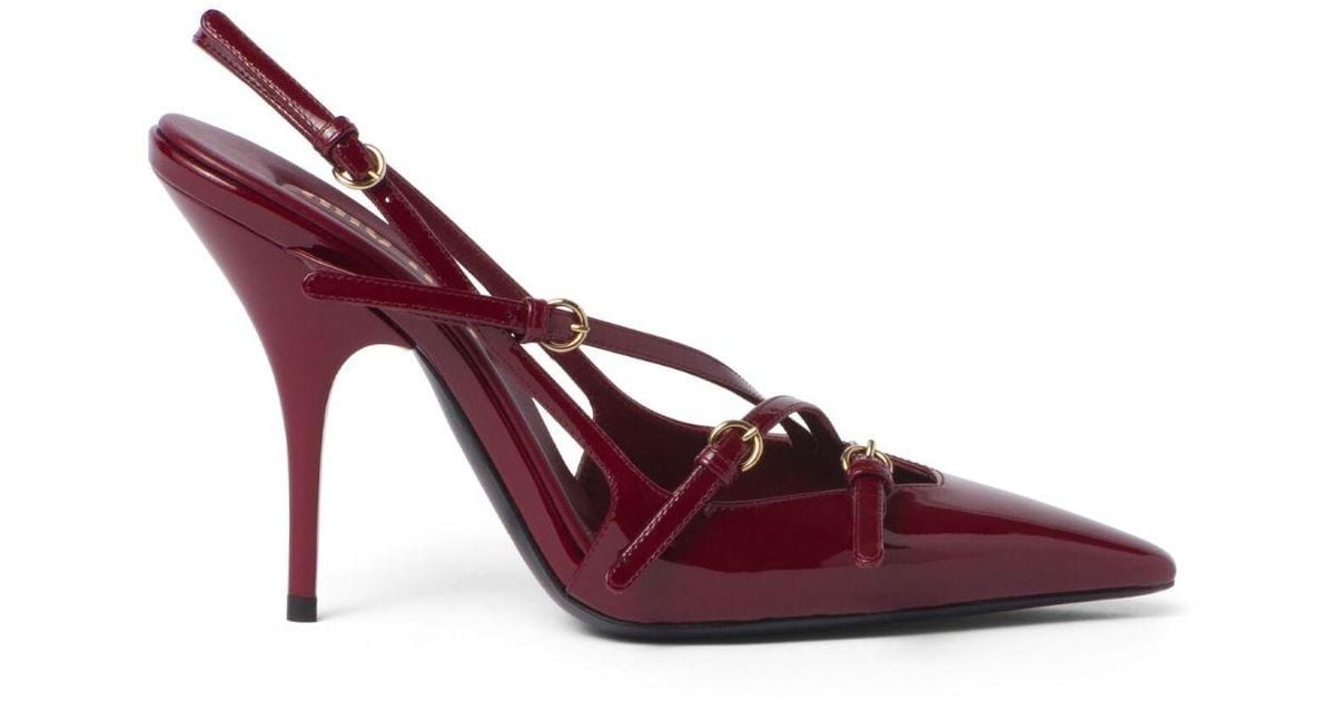 Miu Miu Patent Leather Slingbacks With Buckles in Red | Lyst