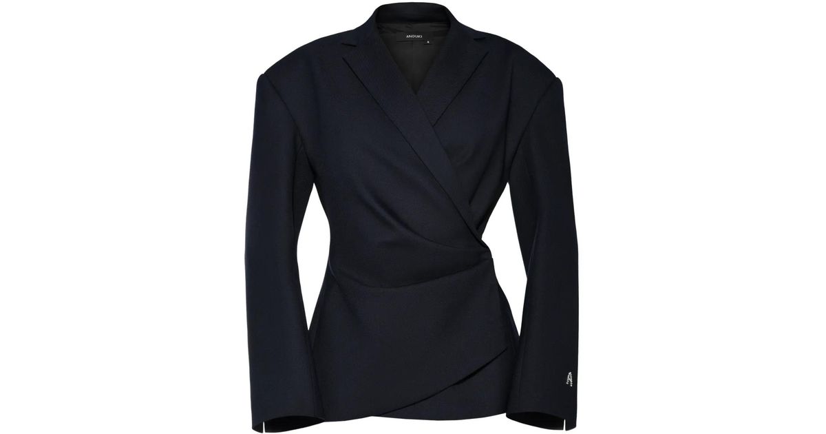 ANOUKI Draped Blazer in Blue | Lyst
