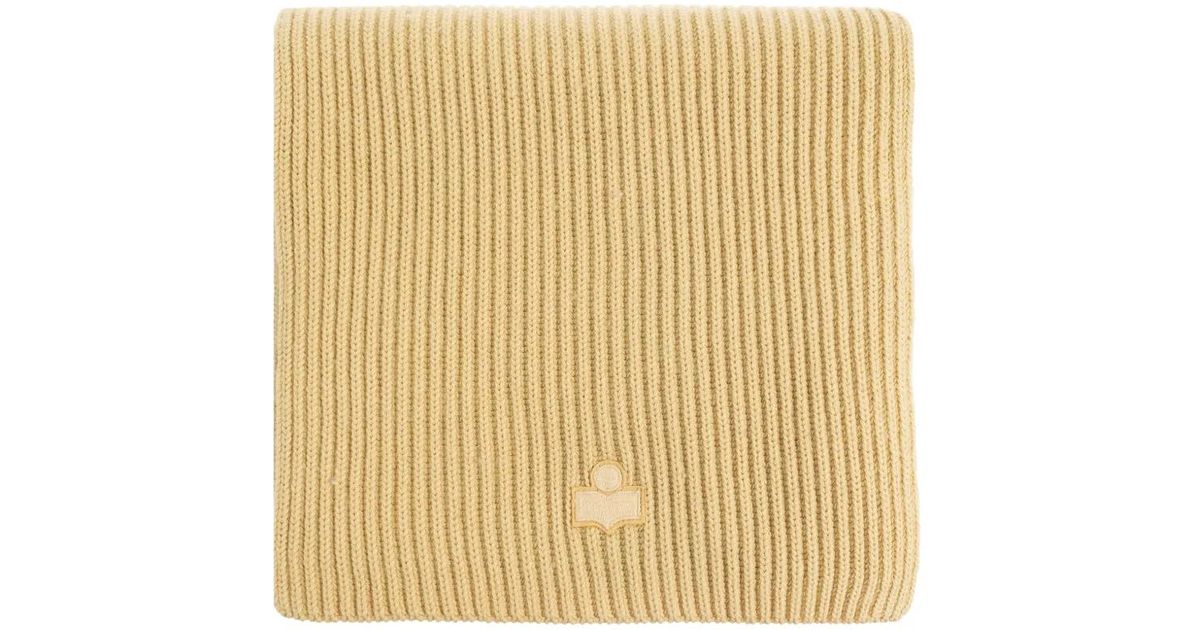 Isabel Marant Marion Ribbed-Knit Logo-Patch Scarf in Natural | Lyst