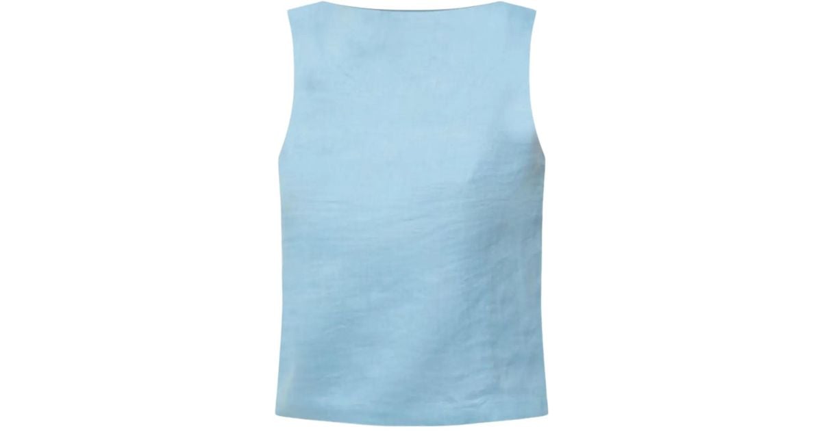 STAUD Boa Boat-Neck Linen Tank Top in Blue | Lyst UK