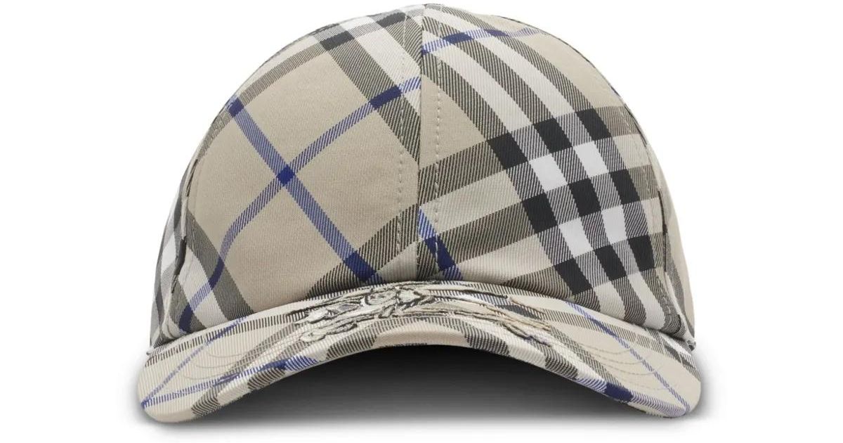 Burberry Check Pattern Twill Baseball Cap in Gray for Men | Lyst