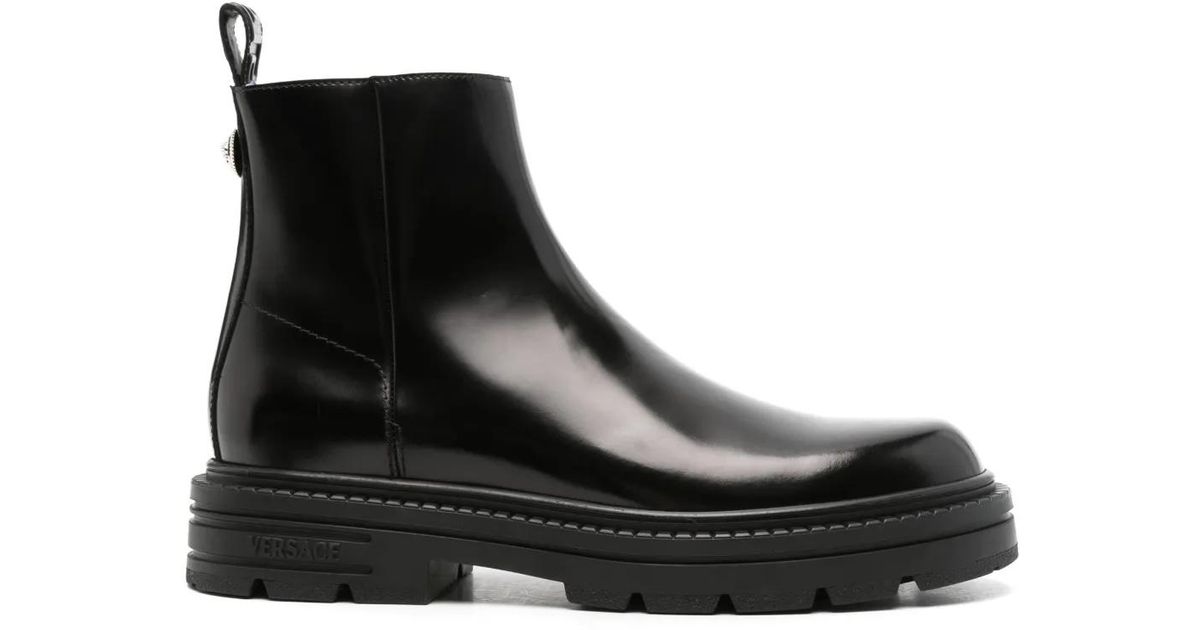 Versace Medusa Head Leather Boots in Black for Men | Lyst