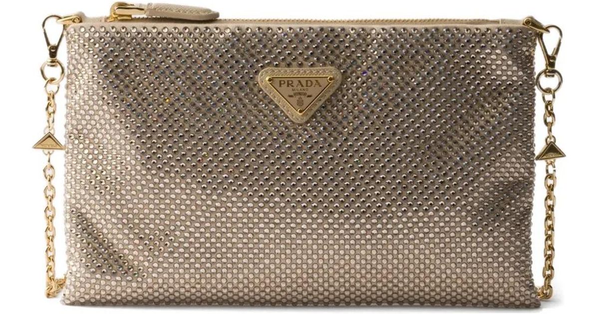 Prada Mini Crystal-Studded Clutch Bag in Gray | Lyst