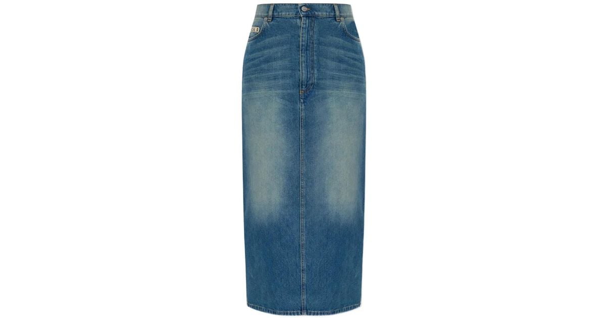 Moschino Logo-Label Midi Skirt in Blue | Lyst UK