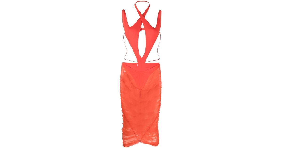 Mugler Cotton Cut Out Sheer Dress In Red Lyst Uk
