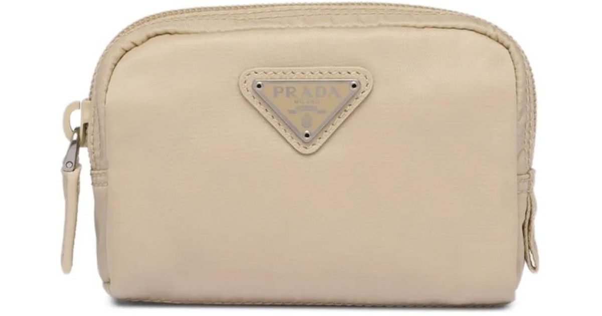Prada Logo-Detail Zip Micro Pouch in Natural | Lyst