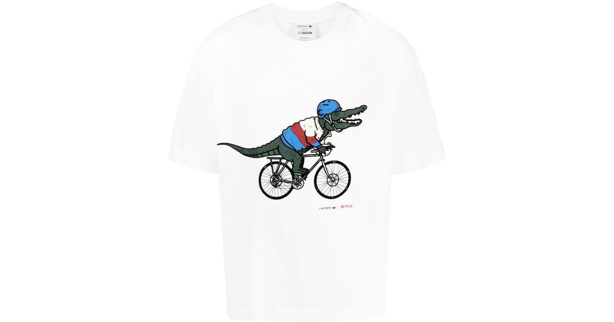 Lacoste Mens X Netflix Organic Cotton T Shirt Flour In White For Men 9471