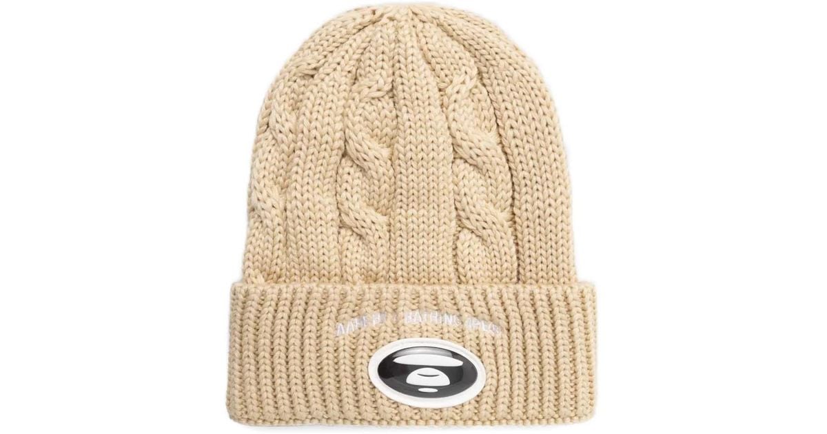 Aape By A Bathing Ape Cable-Knit Logo-Patch Beanie in Natural for Men ...