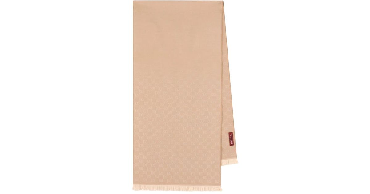 Gucci Monogram Fringed Scarf in Natural | Lyst UK
