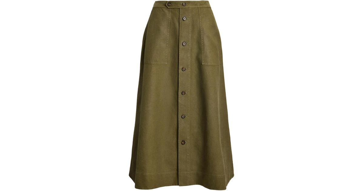 Polo Ralph Lauren A-Line Hemp Midi Skirt in Green | Lyst