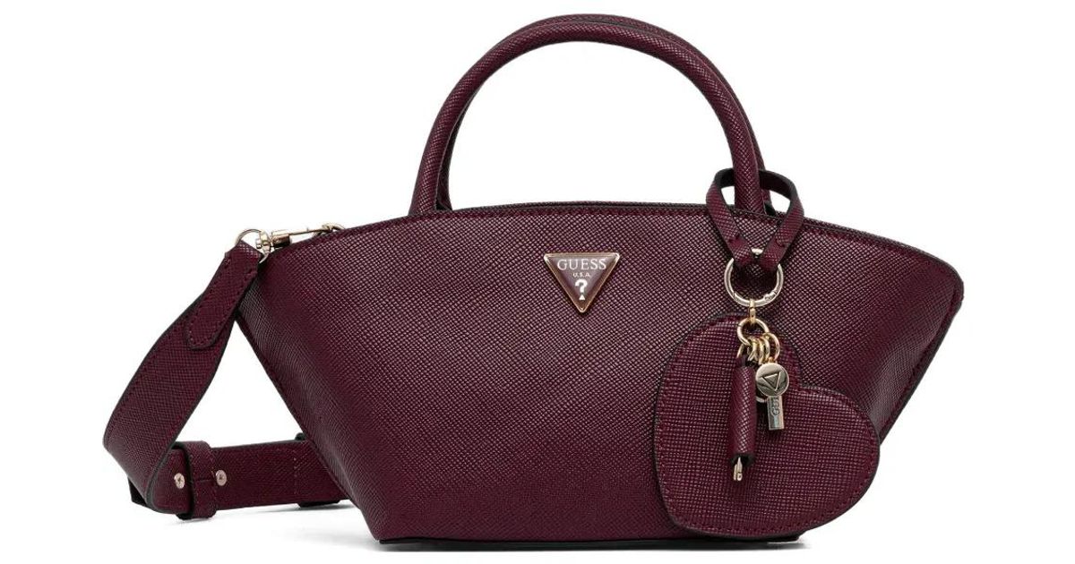 Guess Bolena Triangle Logo Pendant Satchel in Purple | Lyst UK