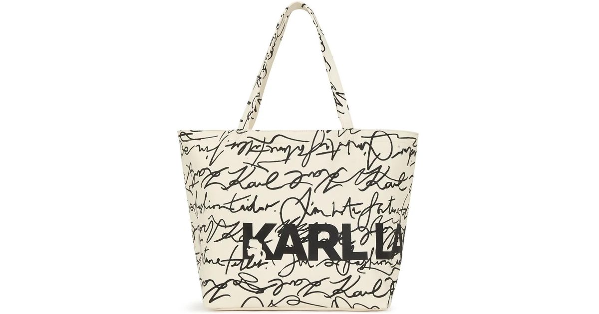 Karl Lagerfeld K/Essential Autograph-Print Tote Bag in Natural | Lyst