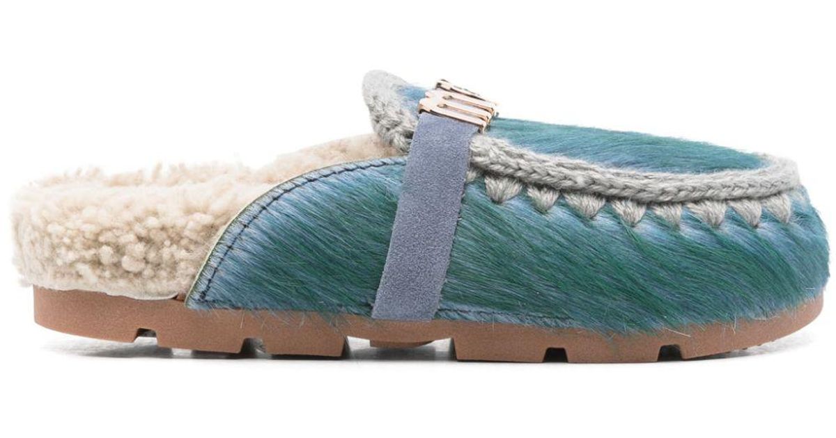 Mou Logo-Plaque Slippers in Blue | Lyst