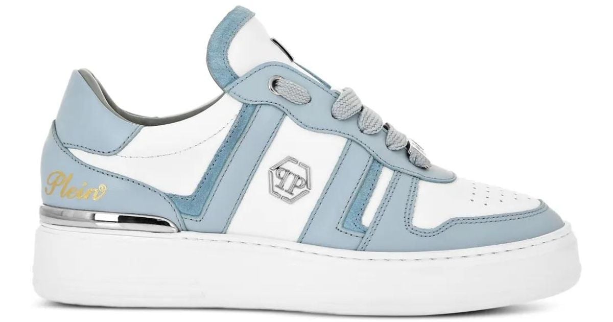 Philipp Plein Striped Leather Sneakers in Blue | Lyst UK