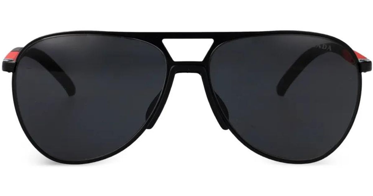 Prada Linea Rossa Pilot Sunglasses in Black for Men | Lyst UK