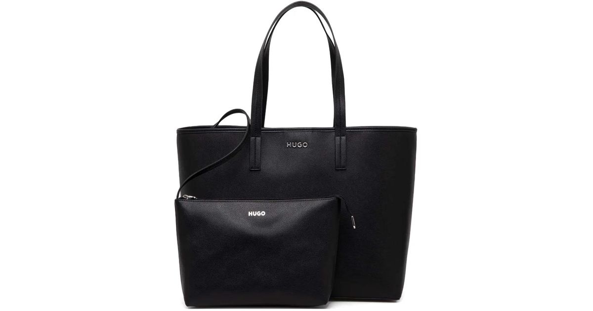 HUGO Logo-Lettering Tote Bag in Black | Lyst