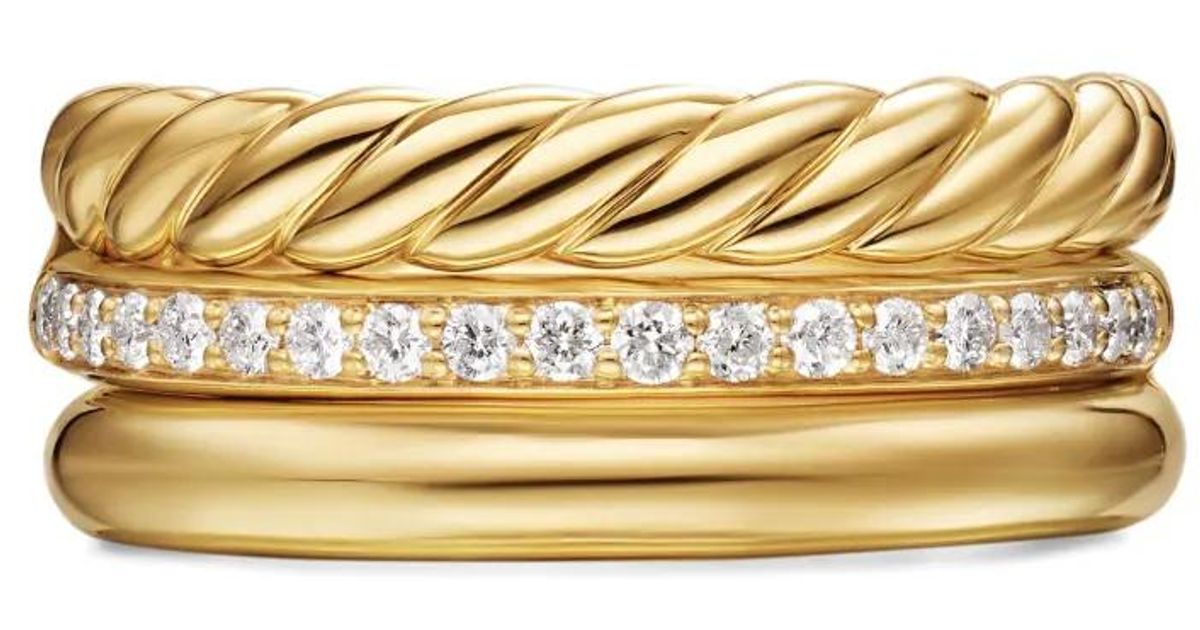 David Yurman 18K Dy Mercer Three Row Diamond Ring in Metallic | Lyst