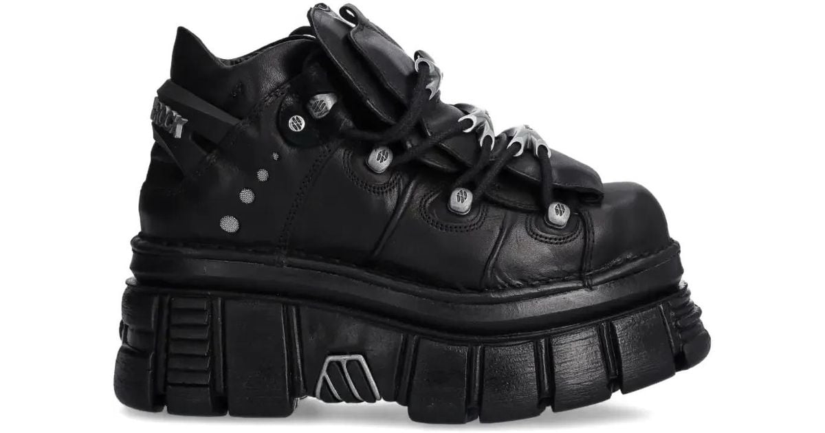 New Rock Lace-Up Platform Sneakers in Black | Lyst UK