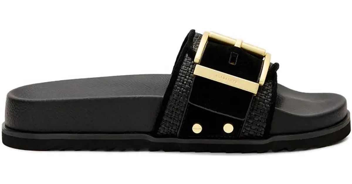 AllSaints Buckle-Detailing Slides in Black | Lyst