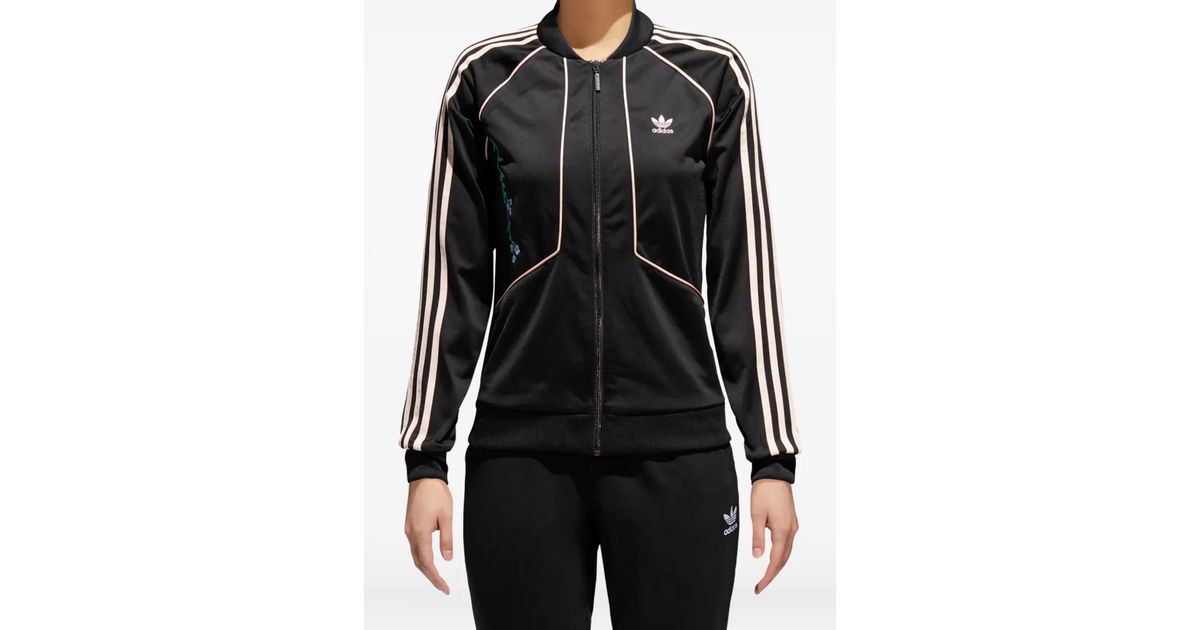 adidas Originals Floral-Embroidered Track Top in Black | Lyst
